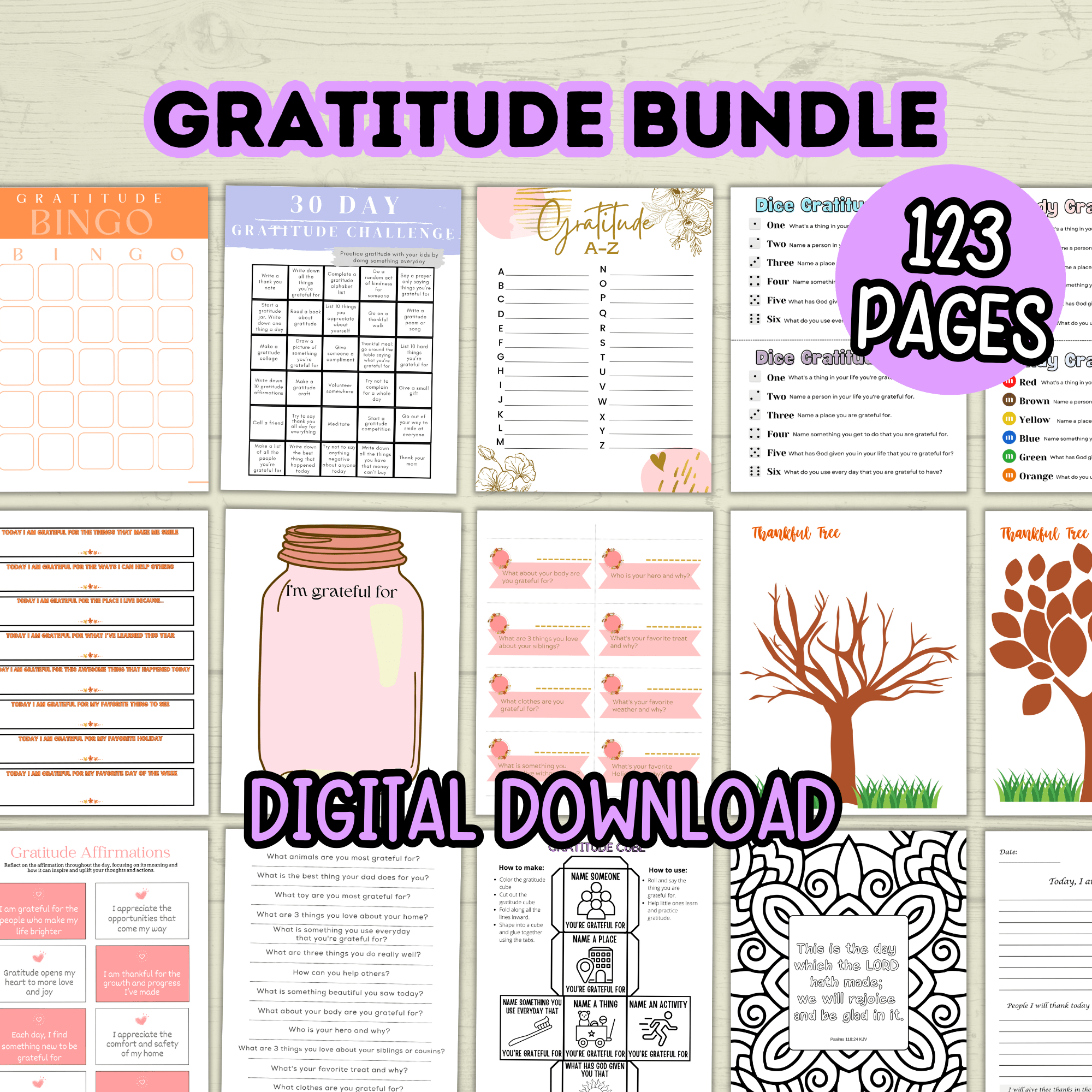 Thanksgiving Gratitude Bundle affirmations and journal printable for k ...