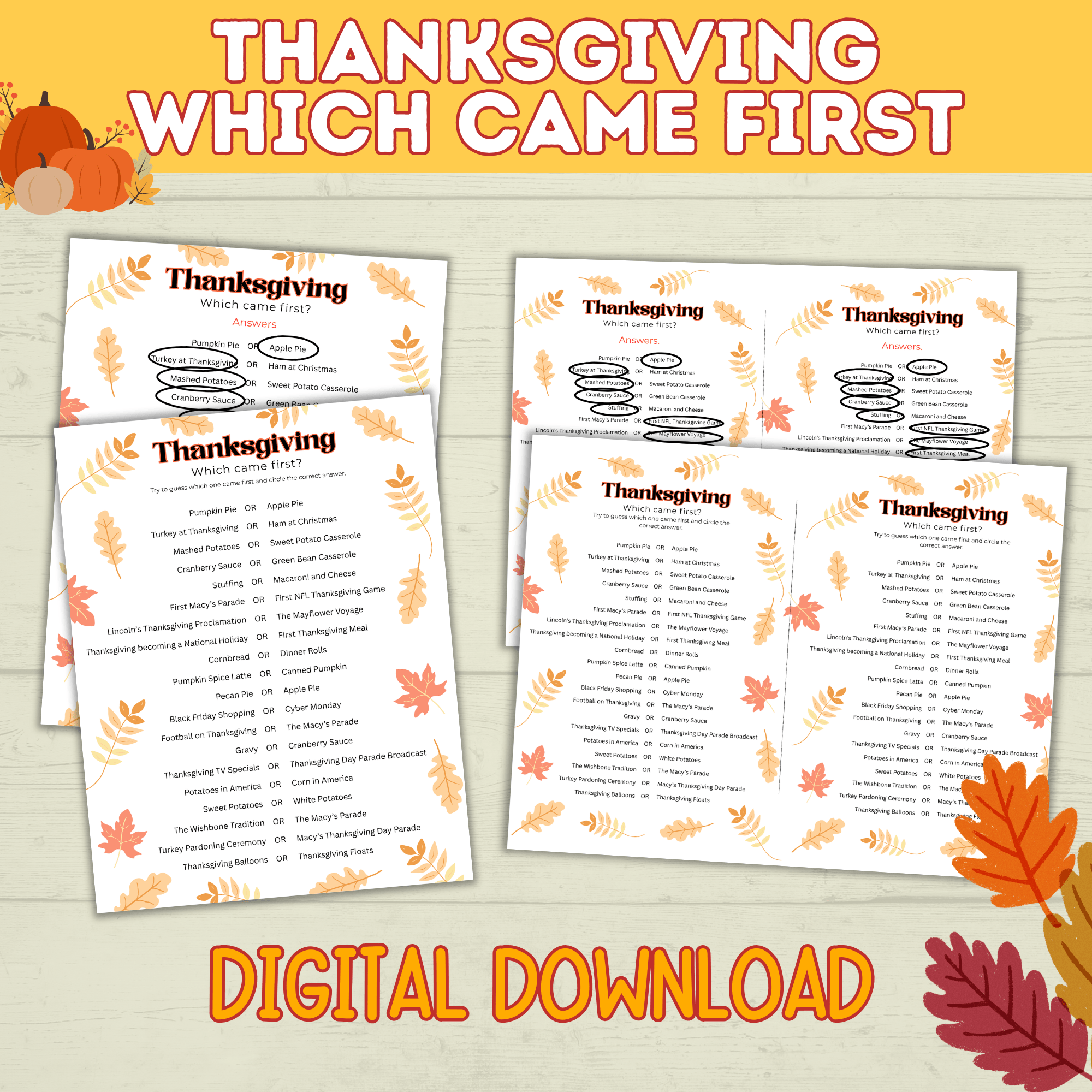 Thanksgiving Kids Game | Thanksgiving Party Game | Kids Digital Downlo ...