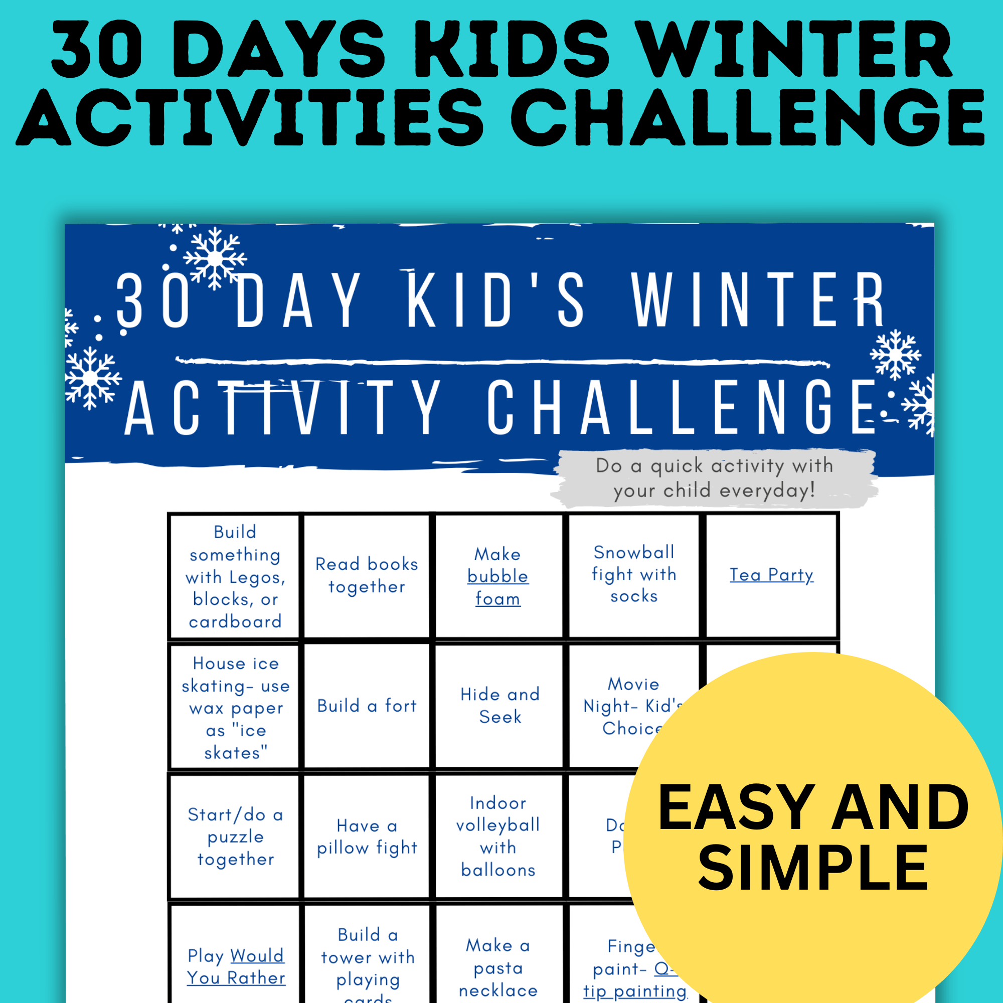 30 Days of Winter Activities for Kids | Winter Challenge | Winter Acti ...