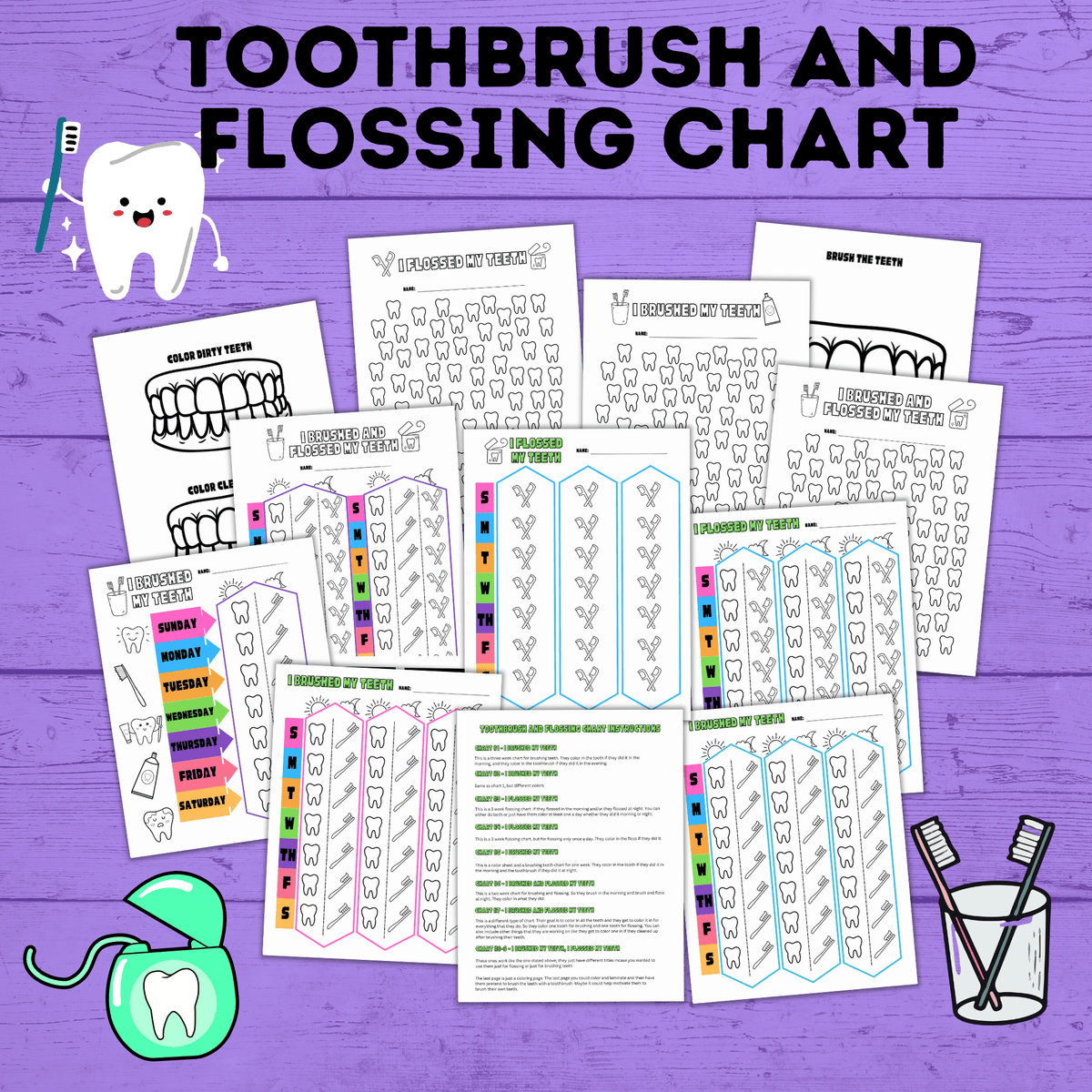 Toothbrush Chart | Teeth Brushing Chart | Reward Chart for Kids – Paper ...