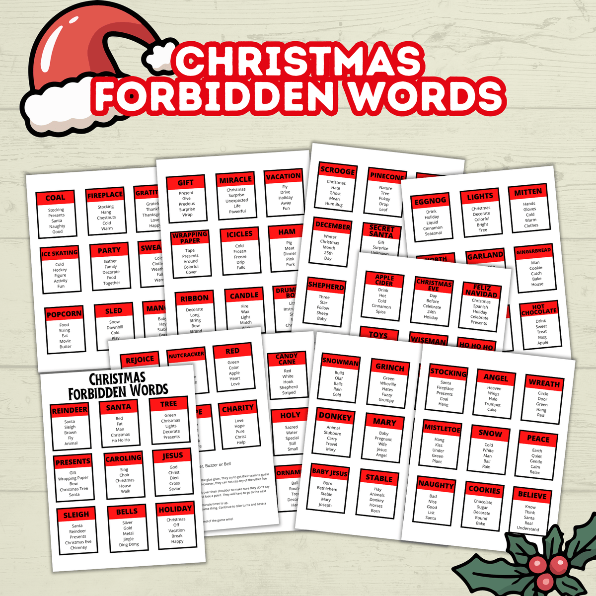 Christmas Classroom Printable Cards Game for Kids, Christmas Forbidden ...
