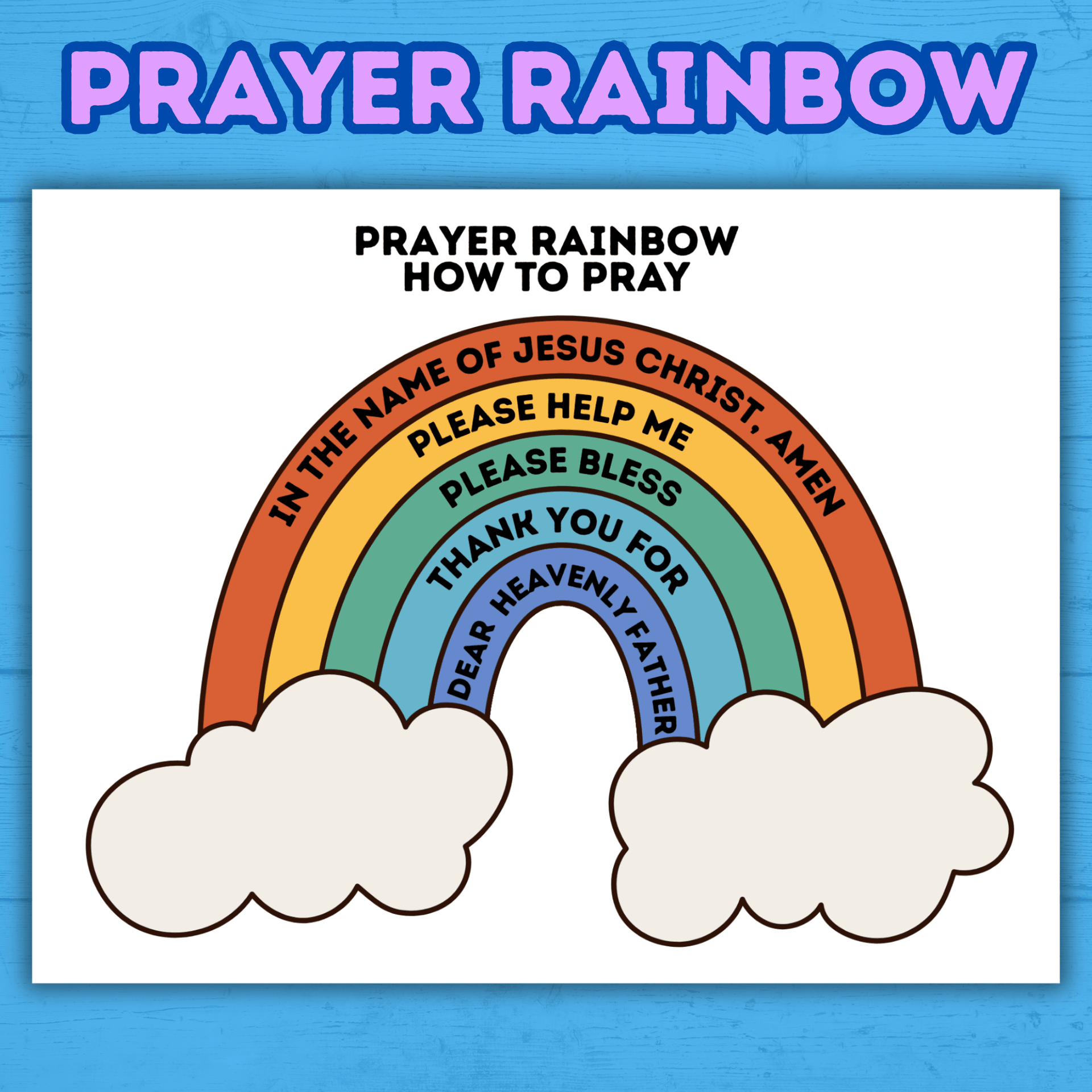 Kids Rainbow Prayer Craft Template, Bible Coloring Page, Activity Shee ...