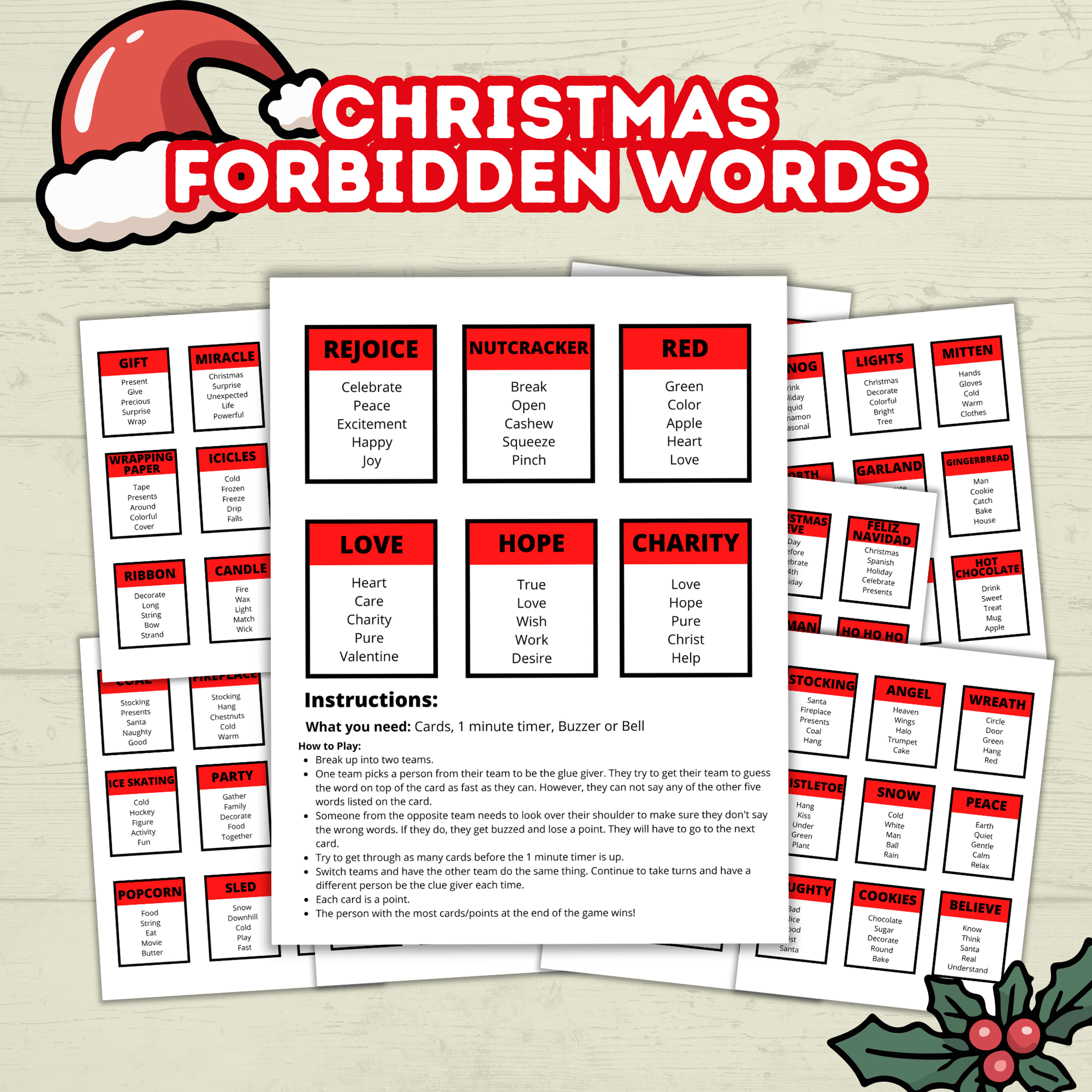 Christmas Classroom Printable Cards Game for Kids, Christmas Forbidden ...
