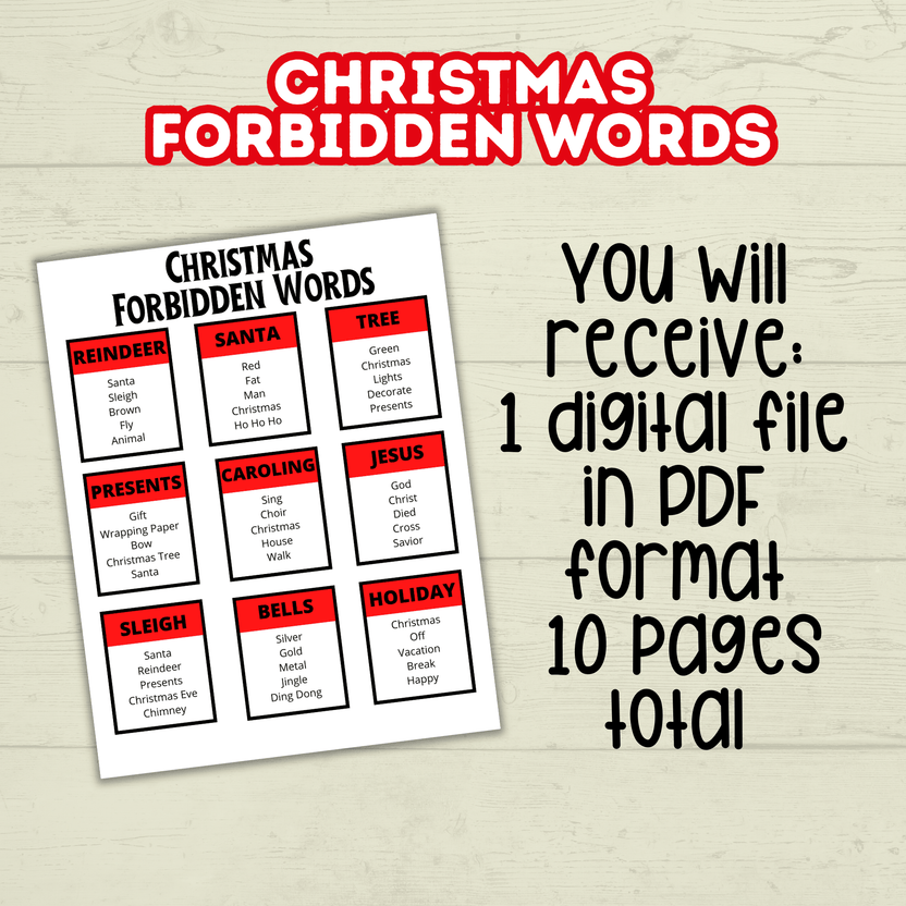 Christmas Classroom Printable Cards Game for Kids, Christmas Forbidden ...