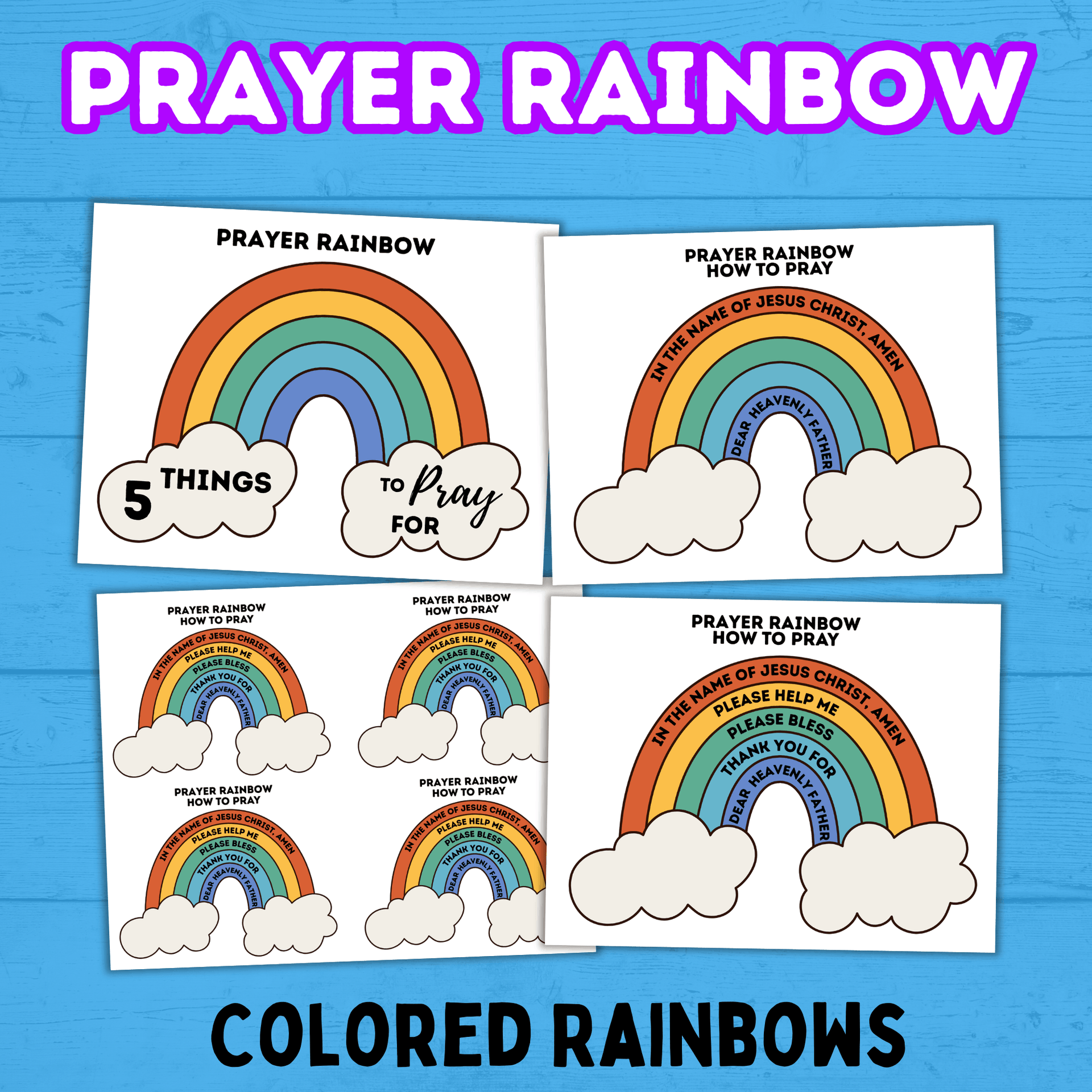 Kids Rainbow Prayer Craft Template, Bible Coloring Page, Activity Shee ...