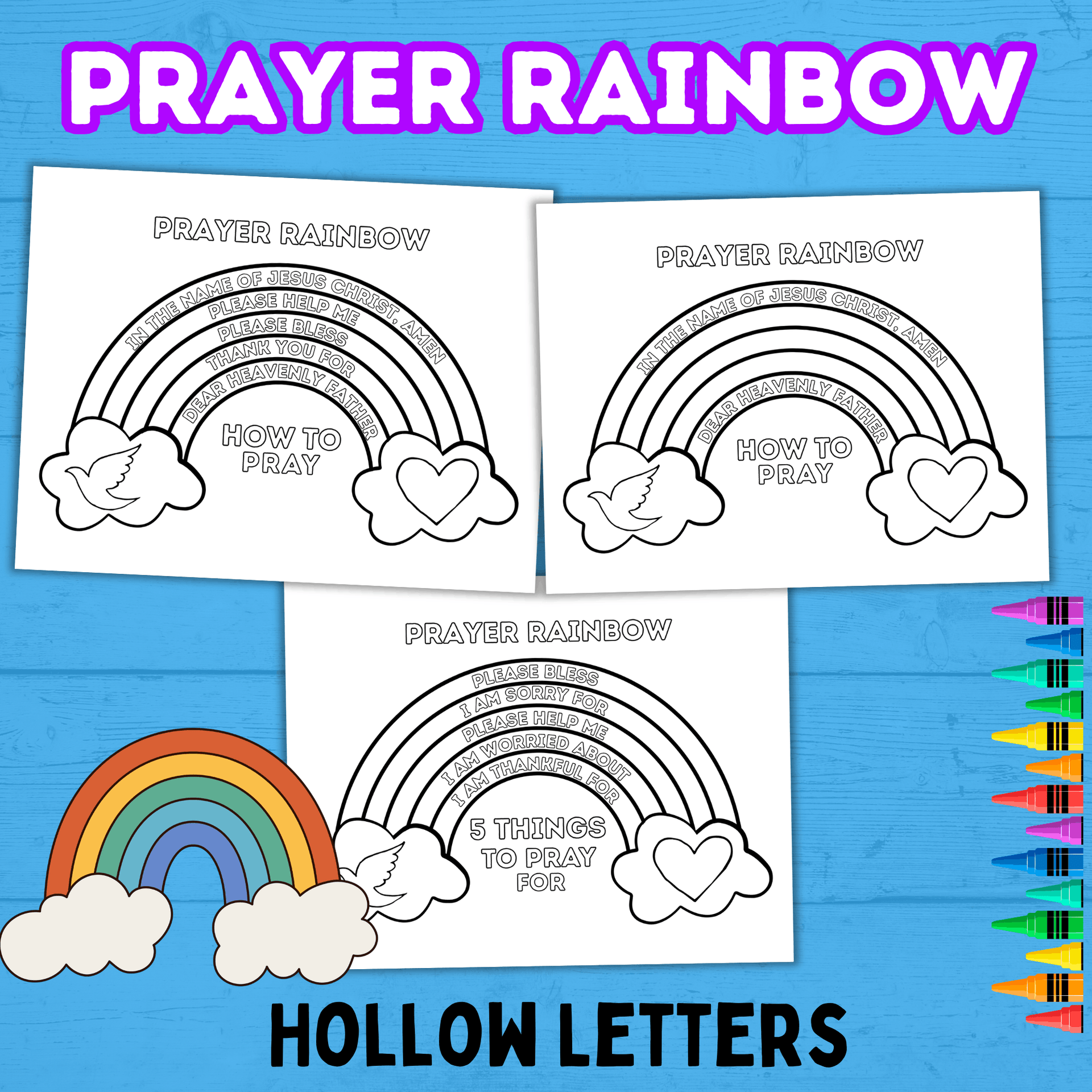 Kids Rainbow Prayer Craft Template, Bible Coloring Page, Activity Shee ...
