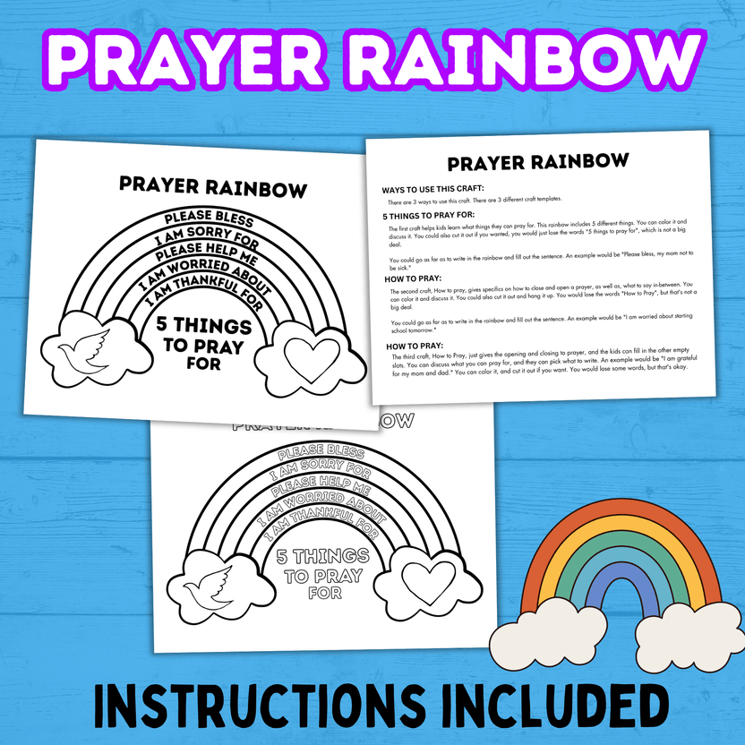 Kids Rainbow Prayer Craft Template, Bible Coloring Page, Activity Shee ...