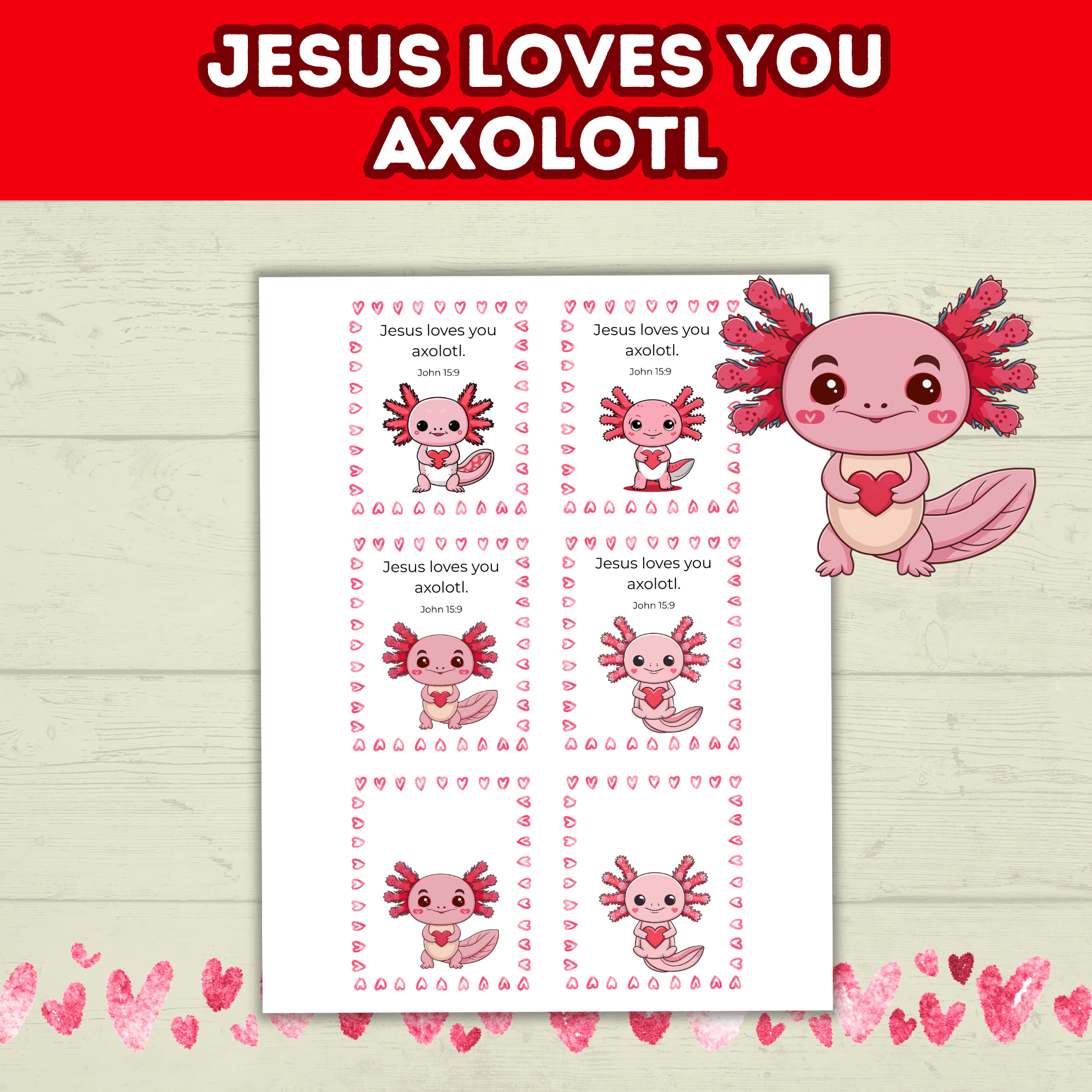 Axolotl Valentine's Day Cards for Kids Gifts, Classroom Valentines, Ch ...