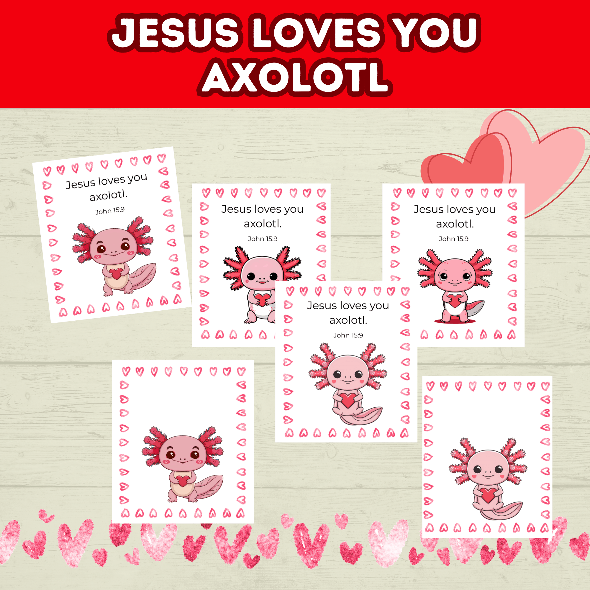 Axolotl Valentine's Day Cards for Kids Gifts, Classroom Valentines, Ch ...