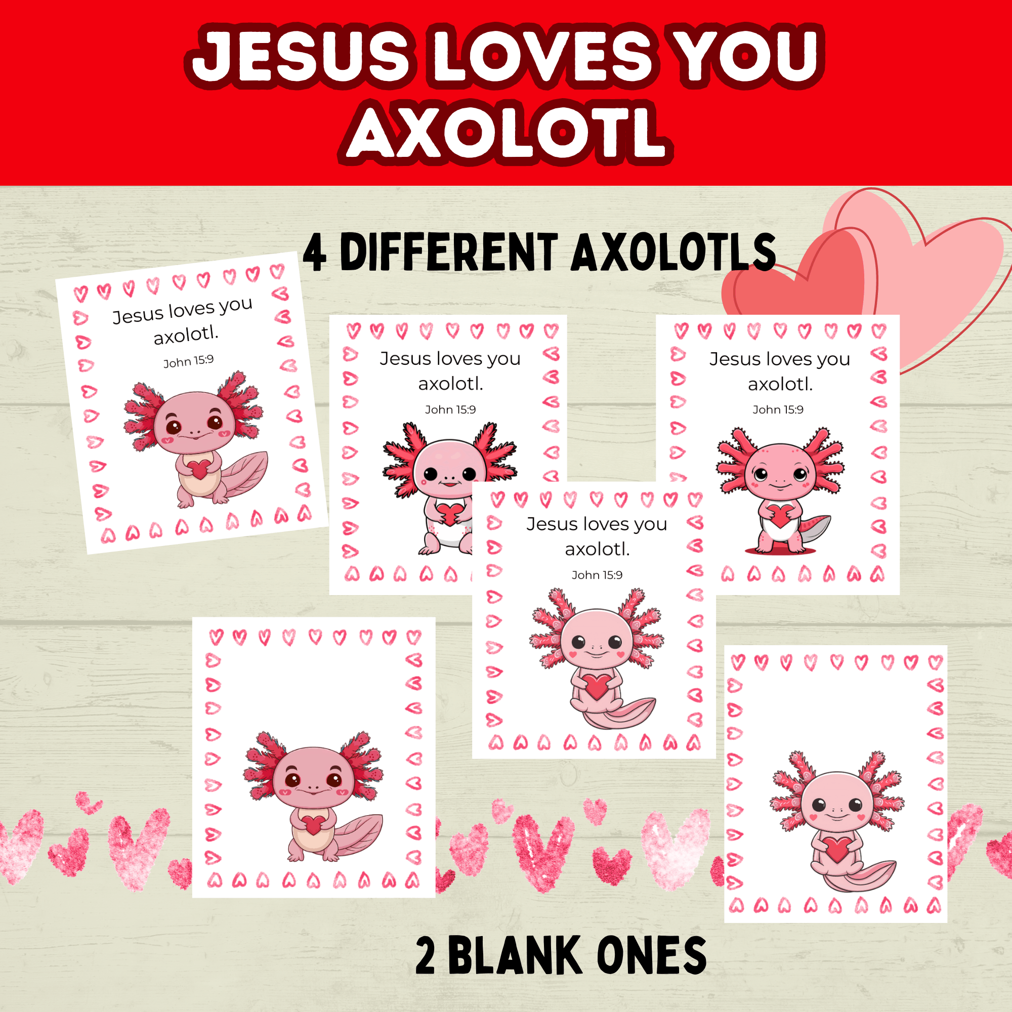 Axolotl Valentine's Day Cards for Kids Gifts, Classroom Valentines, Ch ...