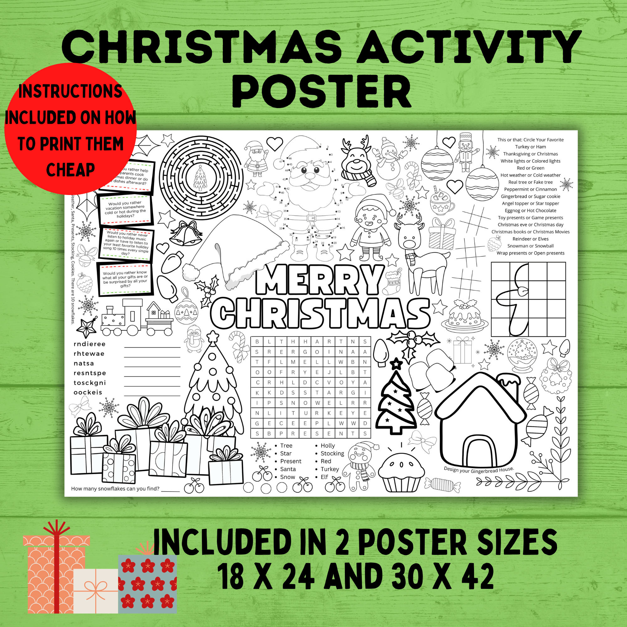 Christmas Activity Page and Coloring Poster | Poster for Kids | Christ ...